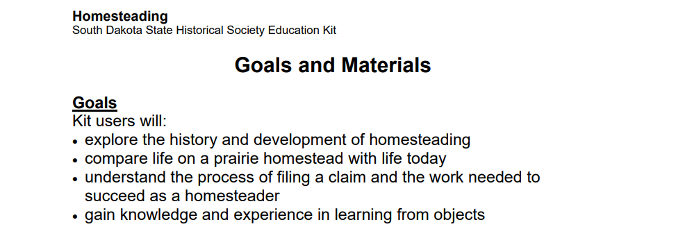 Resource: Homesteading education kit - South Dakota History Hub